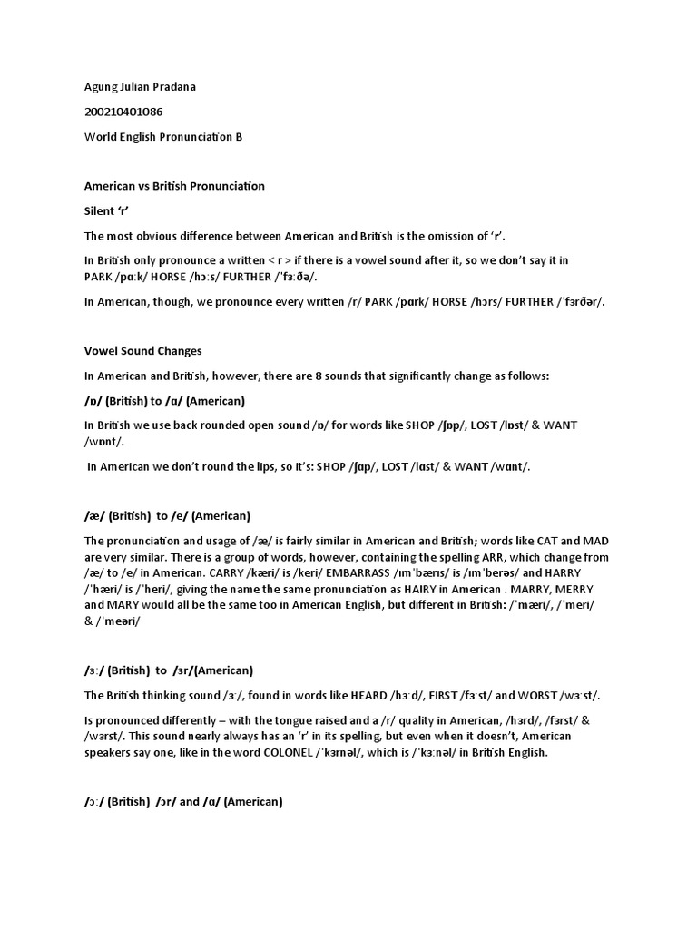 American Vs British Pronunciation | PDF | English Language | Linguistics