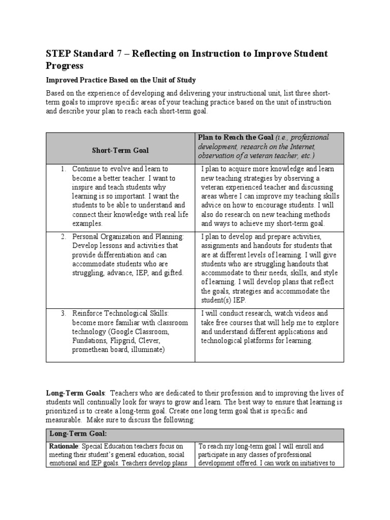 STEP Standard 7 | PDF | Teachers | Goal