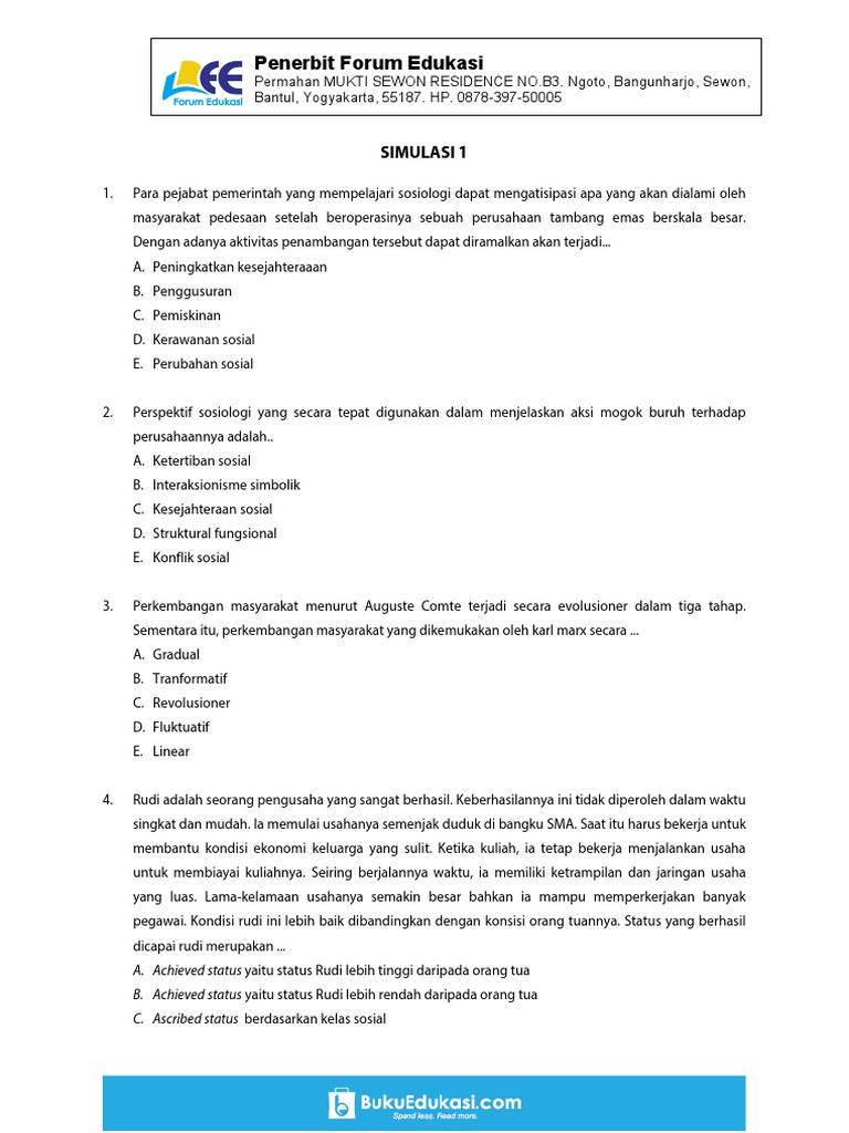 The King Sosiologi Paket Simulasi 1 Utbk | PDF | Ilmu Sosial | Sejarah