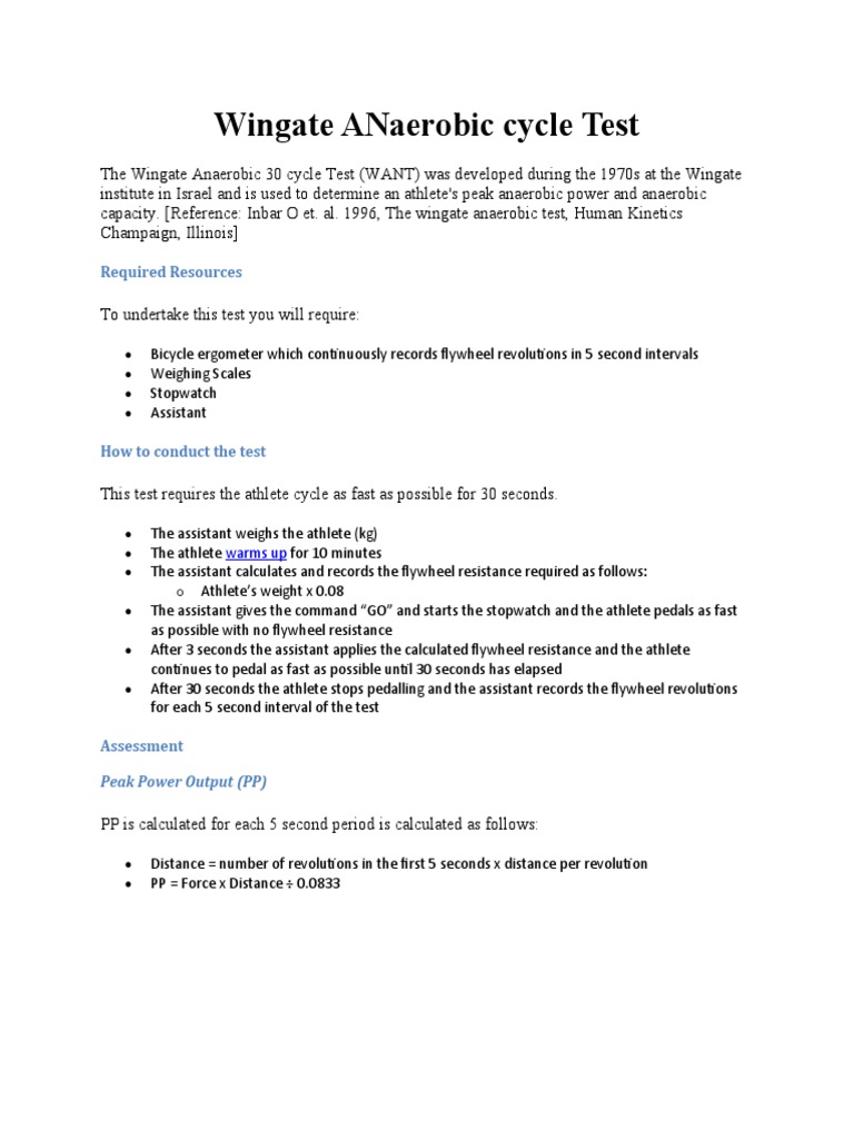 Wingate Anaerobic Test Protocol Guide | PDF | Nature