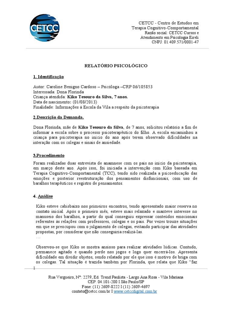 Modelo De Relatorio Psicoogico