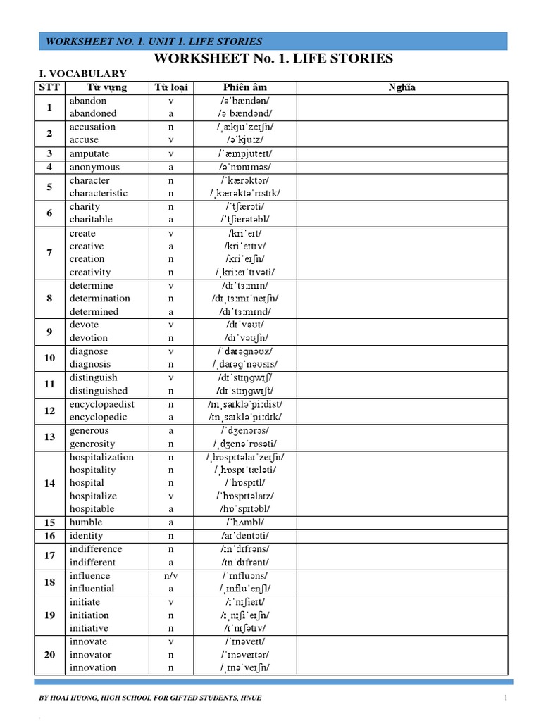 Life Stories Vocabulary Worksheet | PDF | Barack Obama