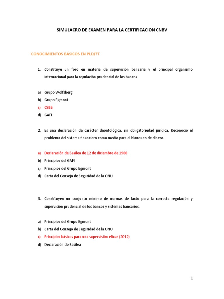 Simulacro Examen CNBV Resuelto | PDF | Bancos | Lavado de dinero