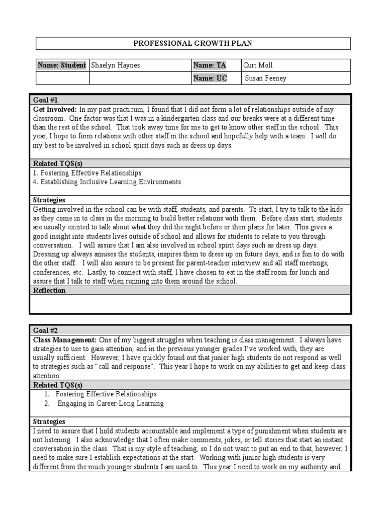 Professional Growth Plans | PDF | Physical Education | Applied Psychology