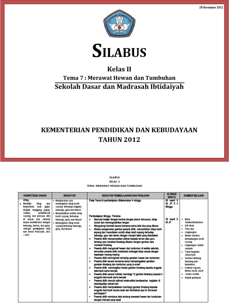 Silabus Merawat Hewan Dan Tumbuhan Kls II - Ok | PDF