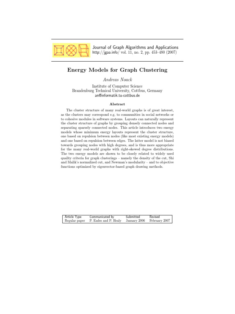 Energy Models For Graph Clustering | PDF | Eigenvalues And Eigenvectors | Cluster Analysis