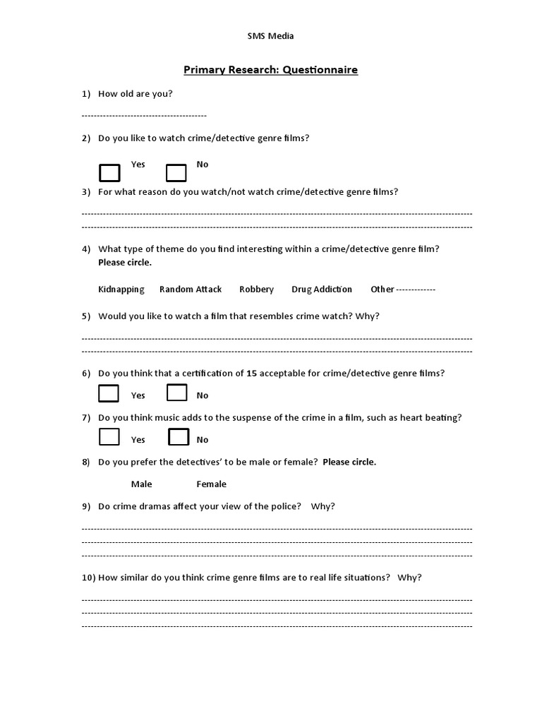 Primary Research - Questionnaire | PDF | Police Procedural Television ...