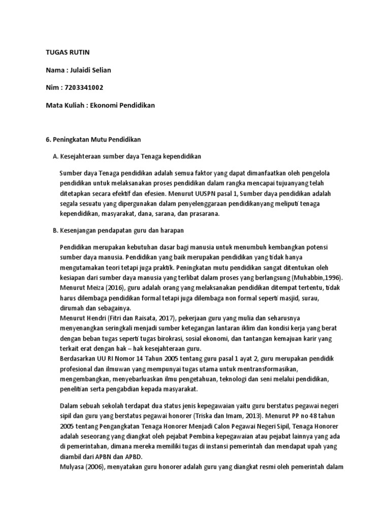 Tugas Rutin 6 Ekonomi Pendidikan | PDF