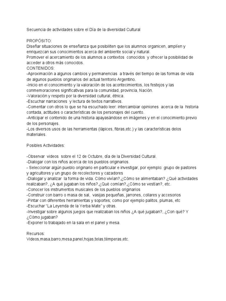 Secuencia de Actividades Sobre El Día de La Diversidad Cultural | PDF