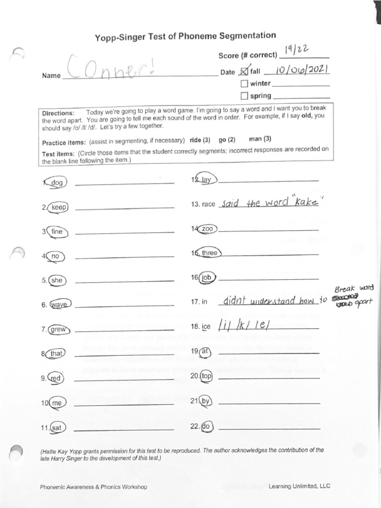 Yopp Singer Assessment | PDF