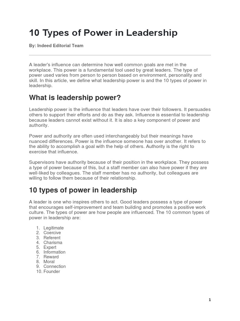 10 Types of Power in Leadership | PDF | Power (Social And Political ...