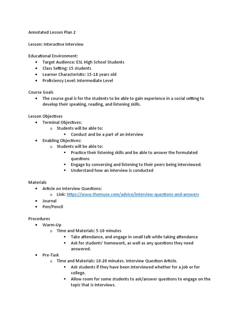 ESL High School Interview Skills | PDF | Interview | Lesson Plan