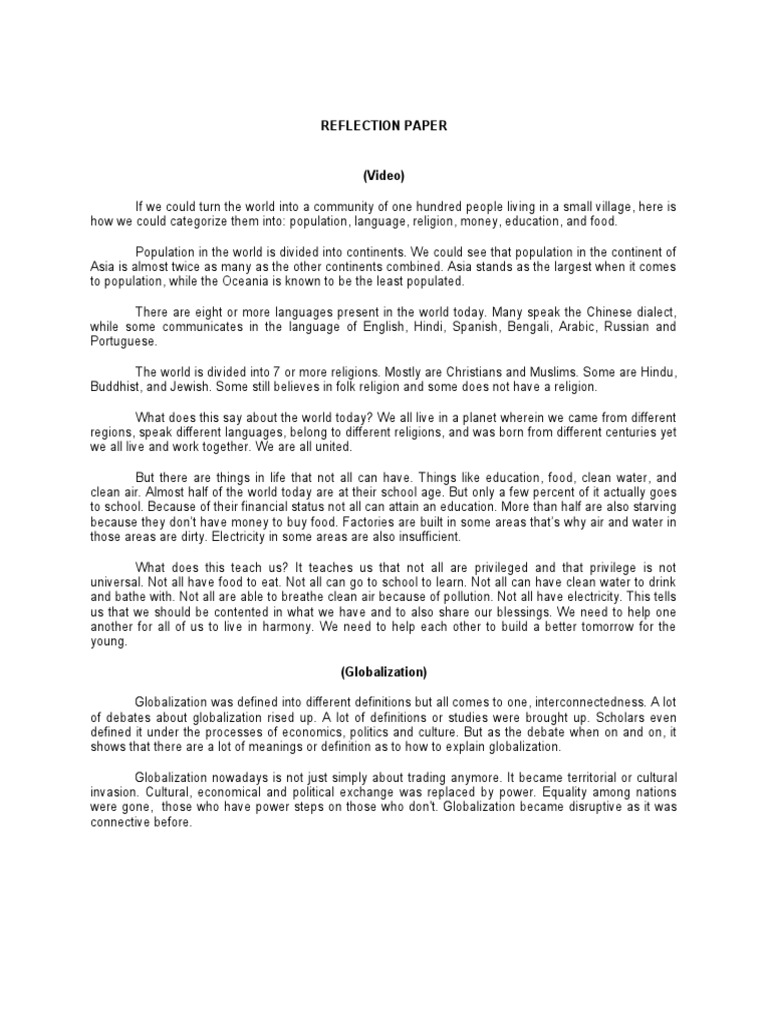 Contemporary World - Reflection Paper | PDF | Globalization | Asia