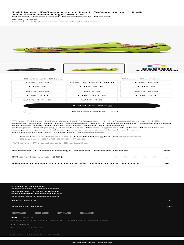 Nike Mercurial Vapor 14 Academy HG Hard-Ground Football Boot. Nike in ...