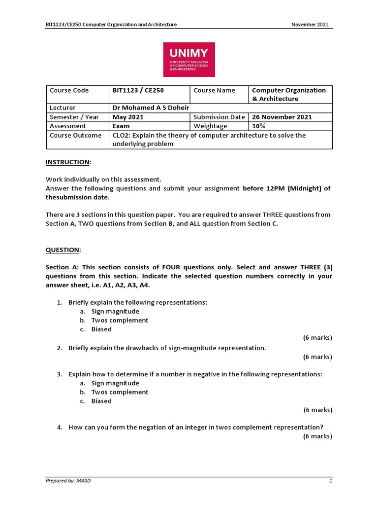 BIT1123 - CE250 Exam Nov 2021 | PDF | Central Processing Unit | Cpu Cache