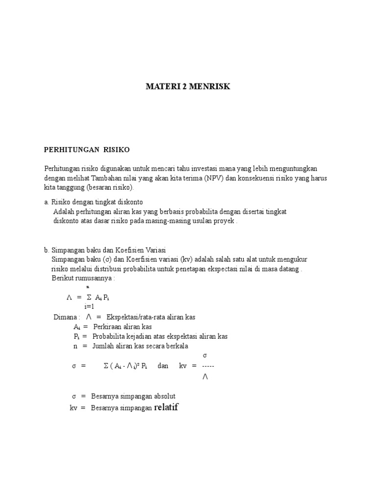 Materi Menrisk Perhitungan Risiko | PDF