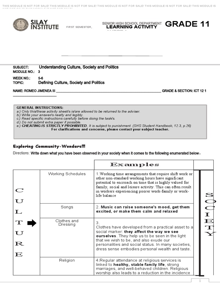 (UCSP) ACTIVITY 3 (WEEK 5-6) - Defining Culture, Society and Politics ...
