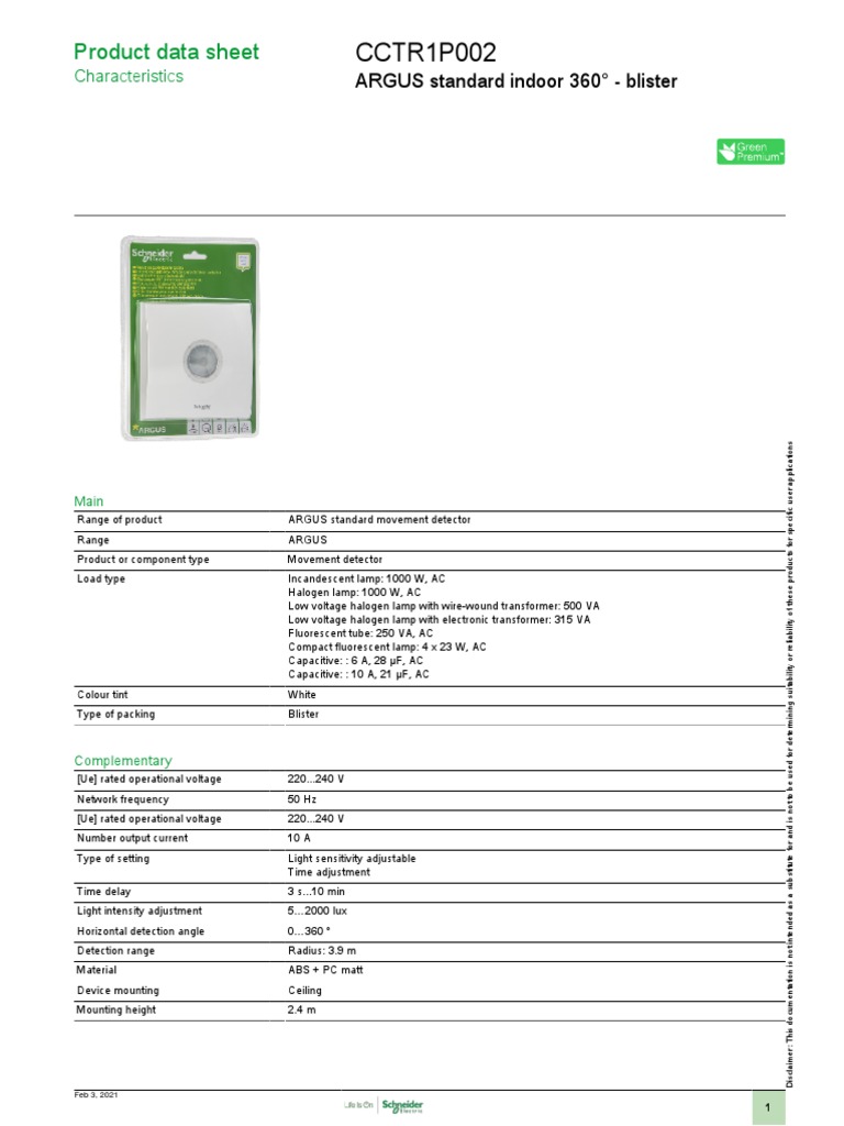ARGUS Standard Movement Detectors - CCTR1P002 | PDF | Compact ...