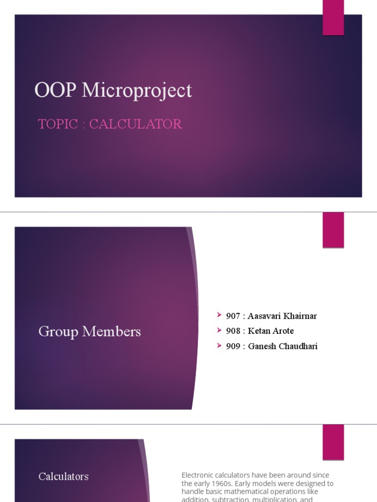 OOP Microproject: Topic: Calculator | PDF