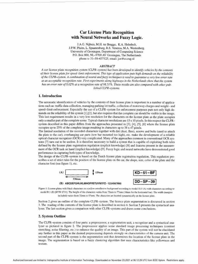 Car License Plate Recognition With Neural Networks And Fuzzy Logic