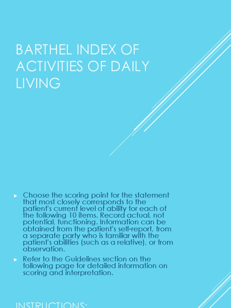 Barthel Index for Daily Living Assessment | PDF | Clinical Medicine ...