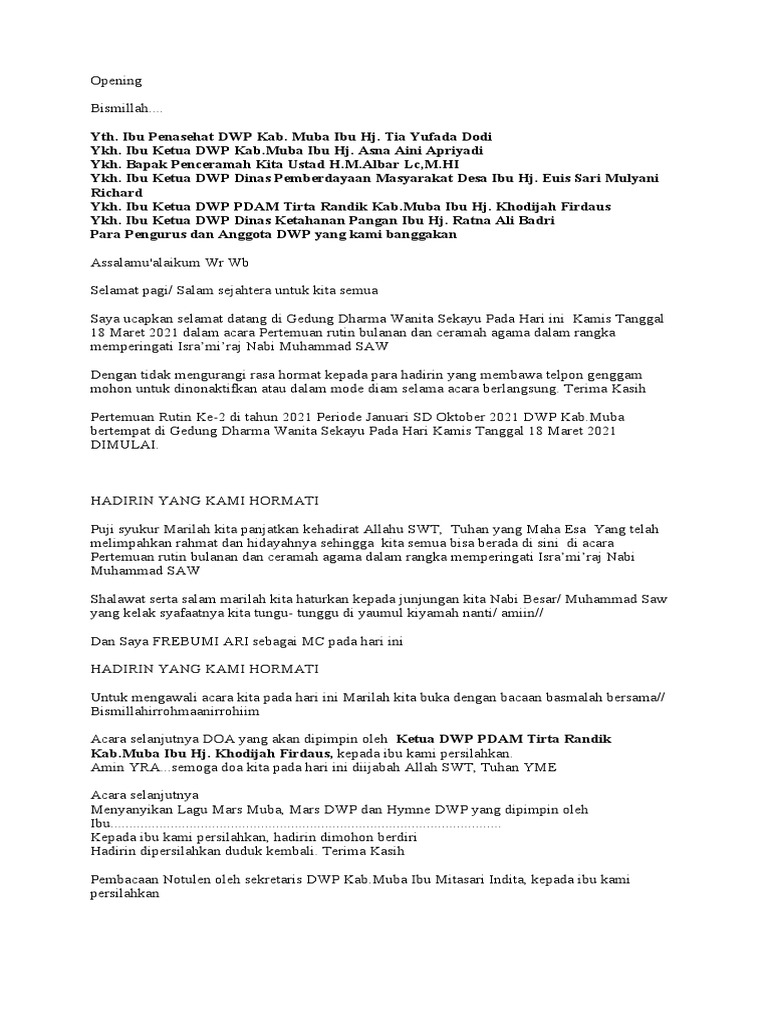 Naskah MC Arisan DWP | PDF