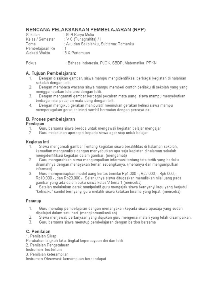 Contoh RPP 1 2 Lembar | PDF