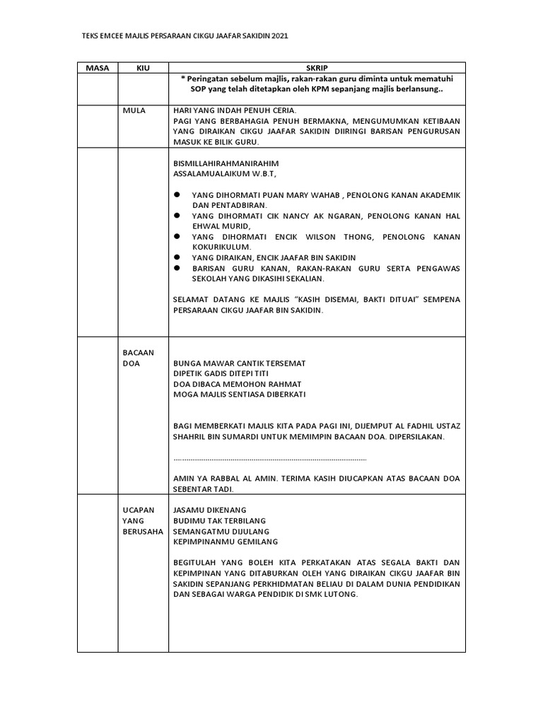 TEKS EMCEE MAJLIS Persaraan | PDF