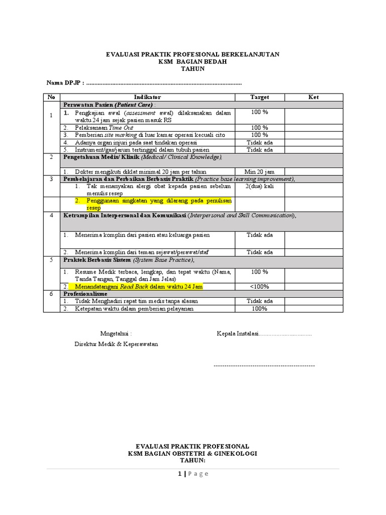 CONTOH EVALUASI PRAKTIK PROFESIONAL DOKTER SPB - SpOG. SPM, SpA | PDF | Kesehatan Holistik ...