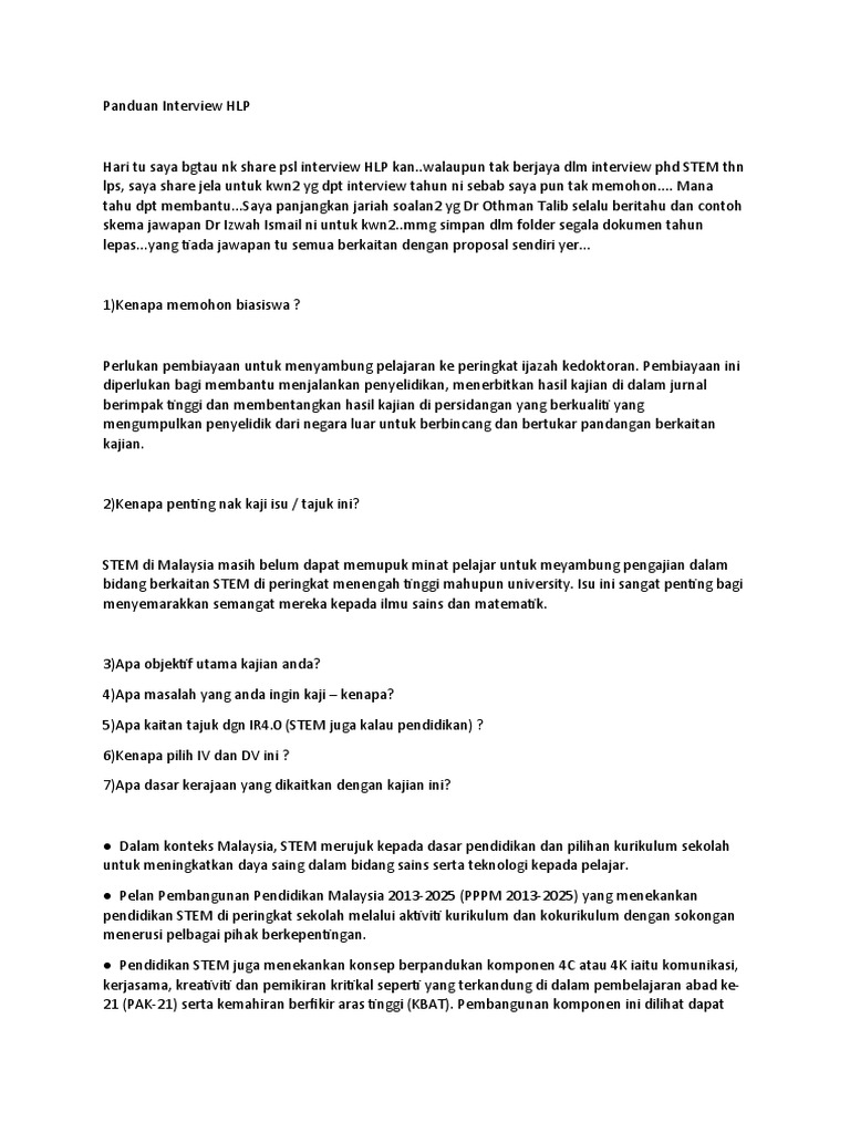 Panduan Interview HLP 2025 | PDF