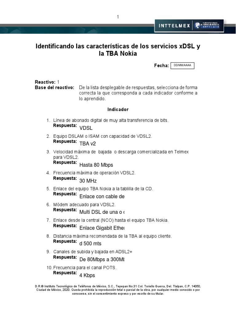 Características de servicios xDSL y TBA | PDF | Ciencia y matemáticas ...