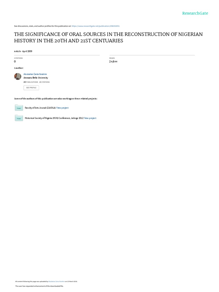 Oral Sources Significance | PDF | Oral History | Nigeria