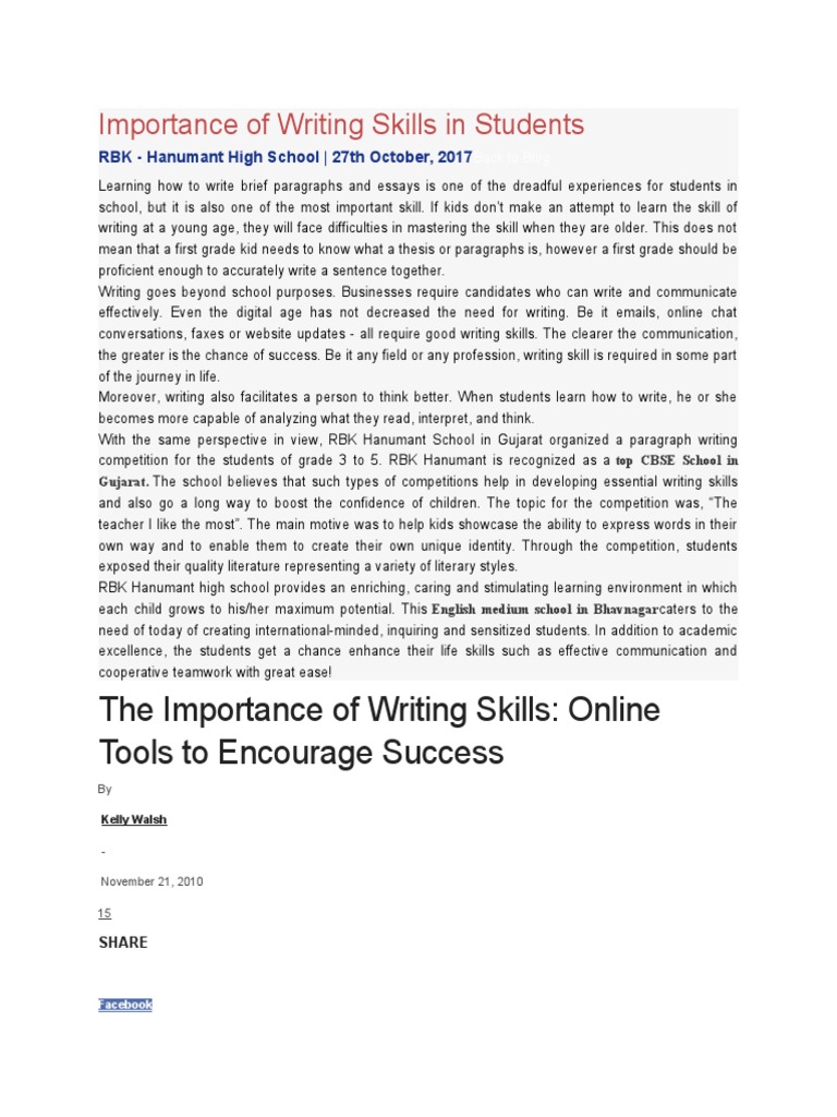 Importance of Writing Skills in Students | PDF | Blog | Communication