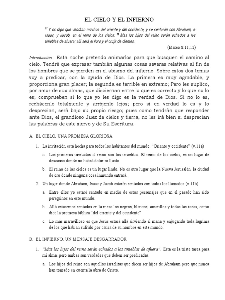 El Cielo y El Infierno Bosquejo | PDF