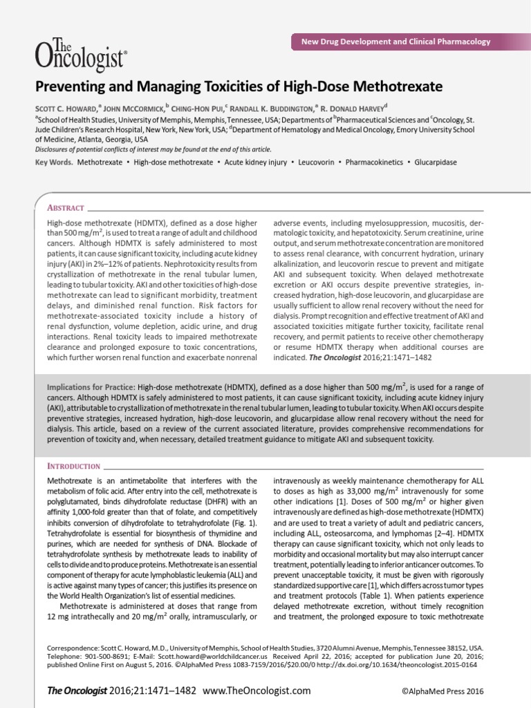 Preventing and Managing Toxicities of High-Dose Methotrexate | PDF ...