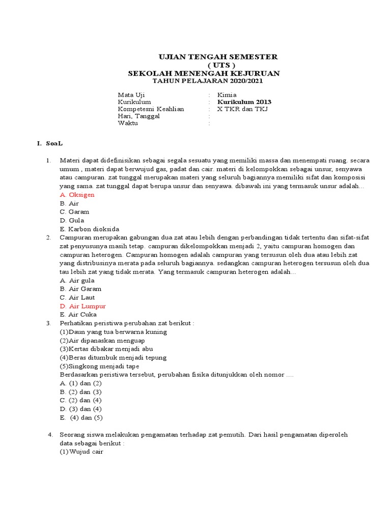 Soal PTS Kimia | PDF