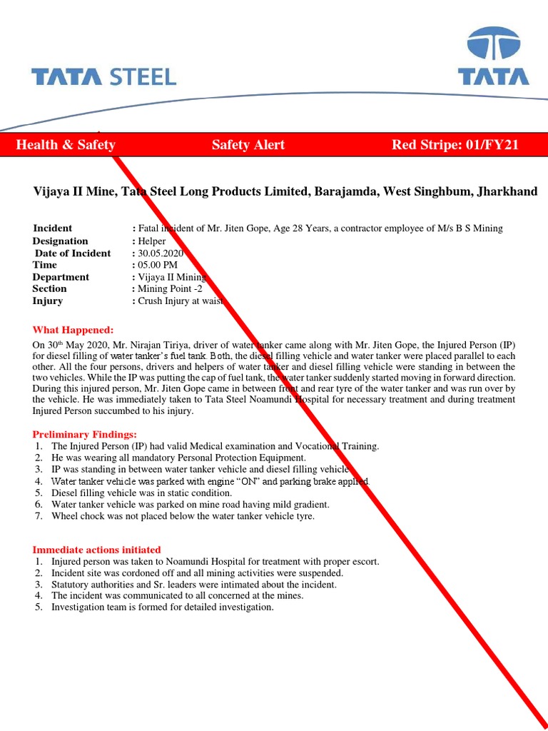 Health & Safety Safety Alert Red Stripe: 01/FY21 | PDF | Vehicles ...