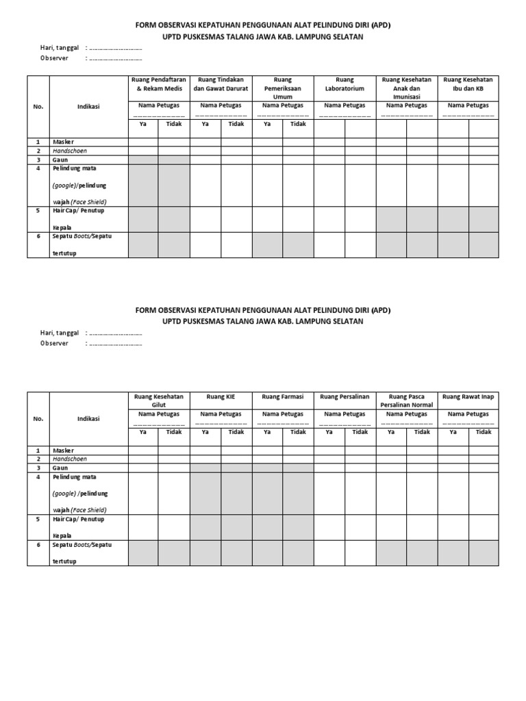 Form Observasi Kepatuhan Apd | PDF