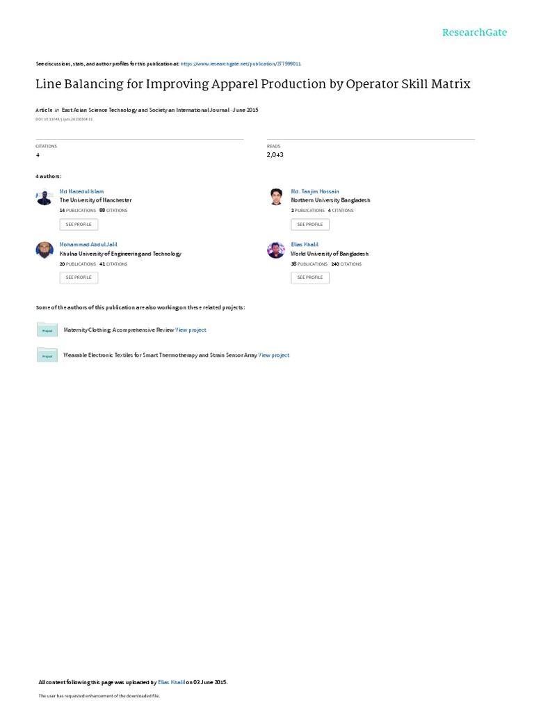 Line Balancing For Improving Apparel Production by Operator Skill Matrix | PDF | Sewing | Mass ...