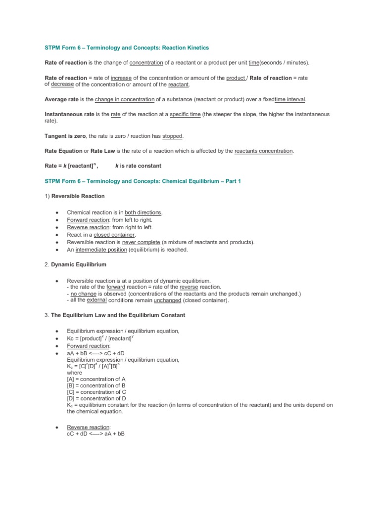 STPM Form 6 | PDF | Chemical Equilibrium | Reaction Rate