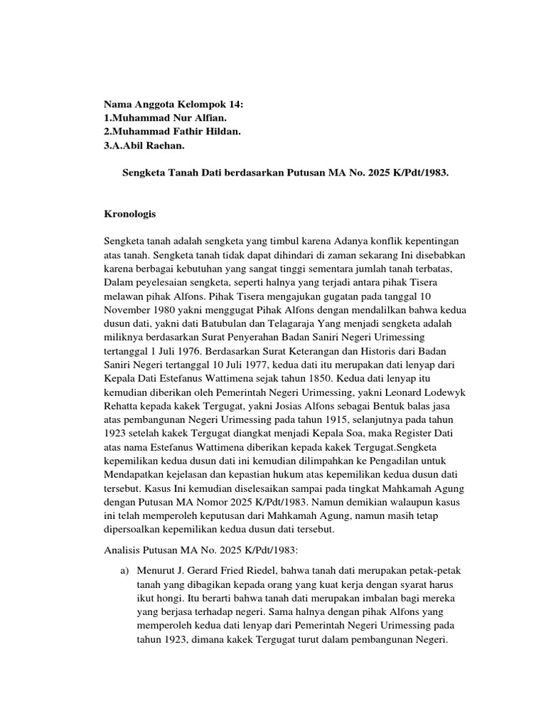 Sengketa Tanah Dati Berdasarkan Putusan MA Lengkap No-Dikonversi | PDF ...
