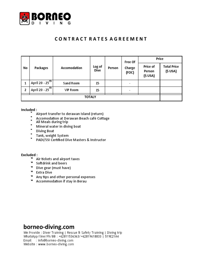 Agreement | PDF | Scuba Diving | Underwater Diving