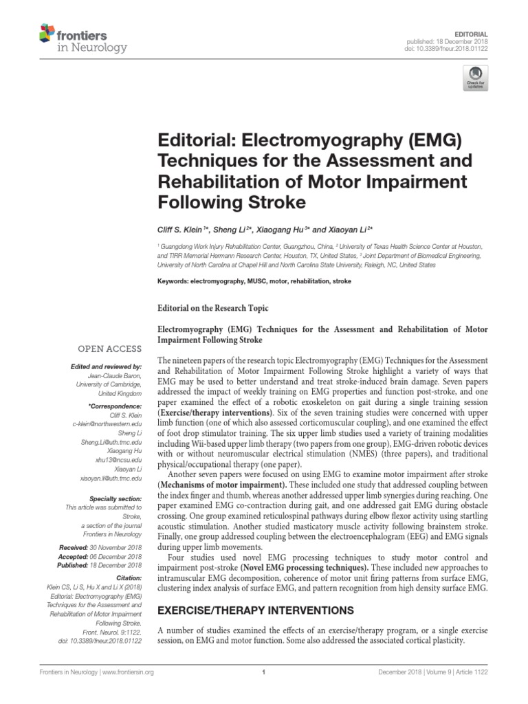 Electromyography (EMG) Techniques For The Assessment and Rehabilitation ...