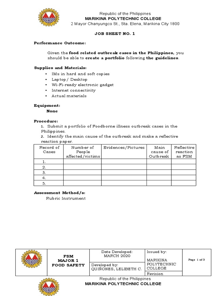 Actitvity 1.2 - Major 1-Food Safety. Module | PDF | Foodborne Illness ...