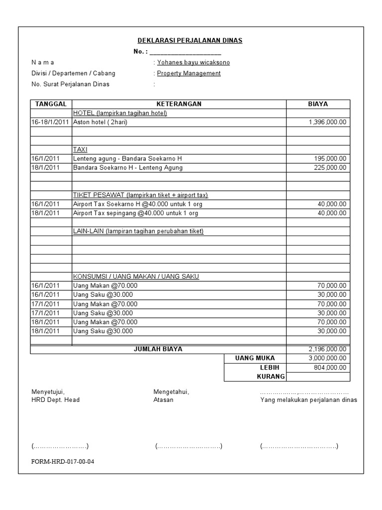 Form Deklarasi SPD | PDF