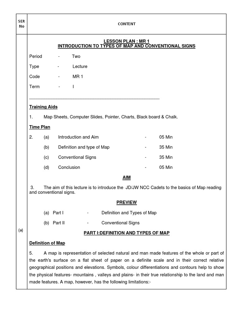 Lesson Plan: MR 1 Introduction To Types of Map and Conventional Signs ...
