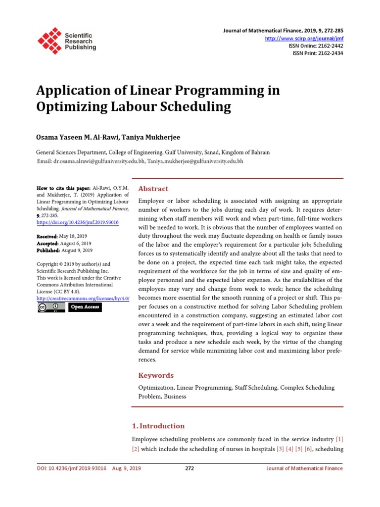 Application Of Linear Programming In Optimizing La Pdf Labour Economics Mathematical