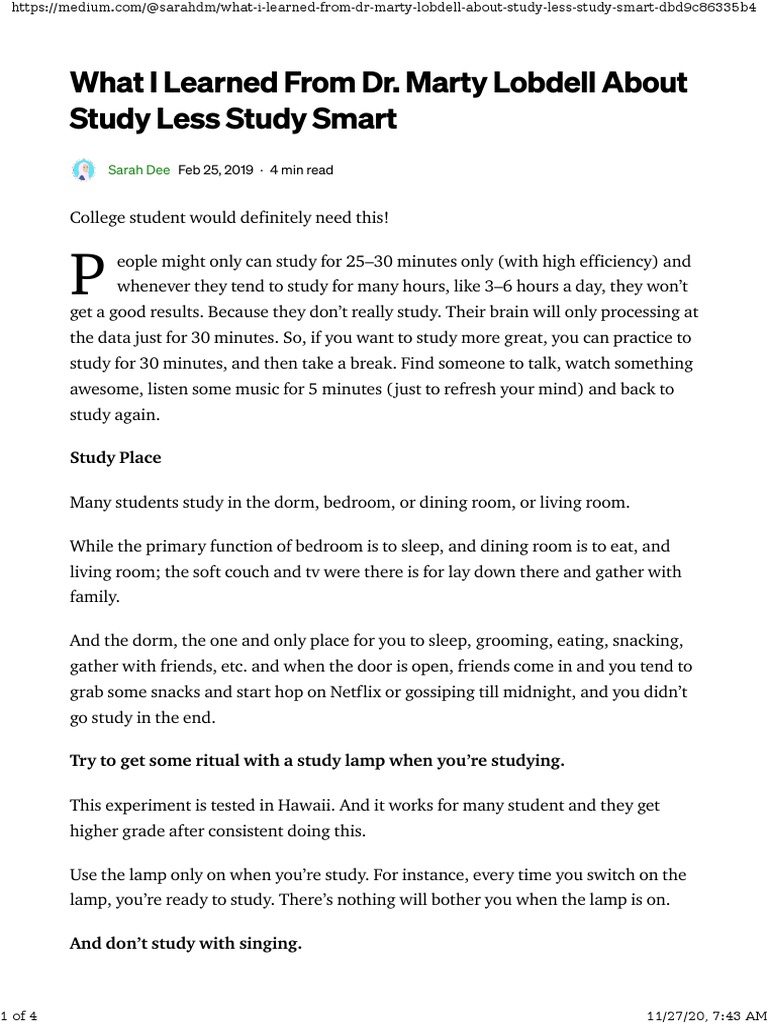 What I Learned From Dr. Marty Lobdell About Study Less Study Smart | PDF | Concept | Mnemonic