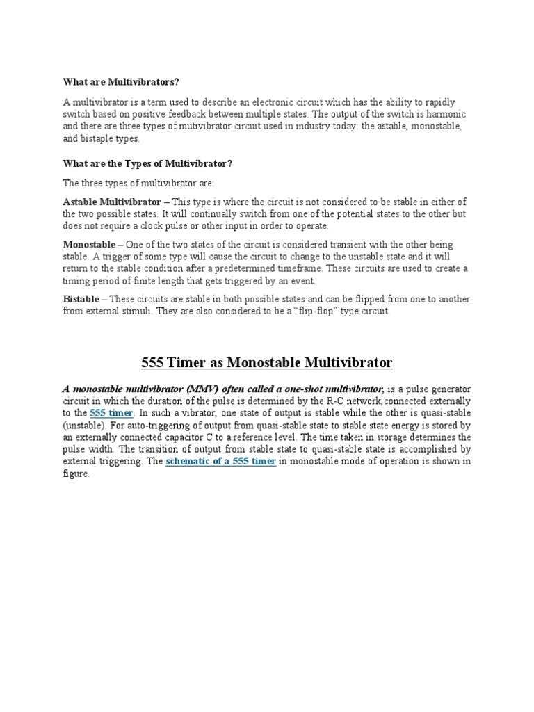 555 Timer As Mono Stable Multi Vibrator | PDF | Electronic Circuits | Electrical Engineering