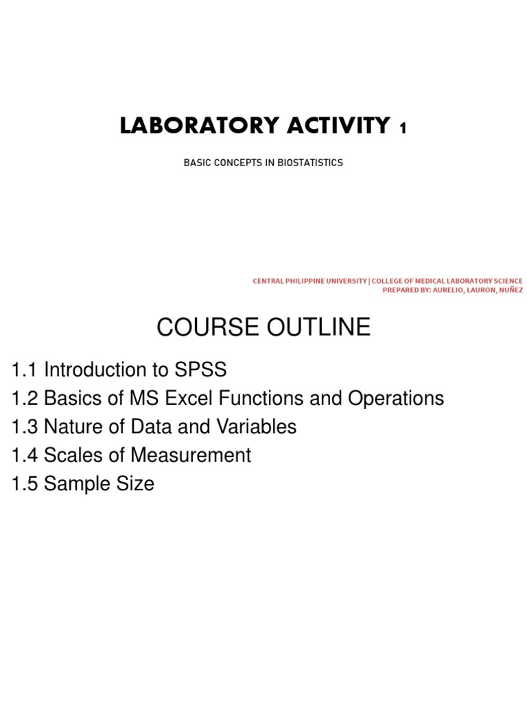Laboratory Activity 1: Basic Concepts in Biostatistics | PDF | Spss | Level Of Measurement